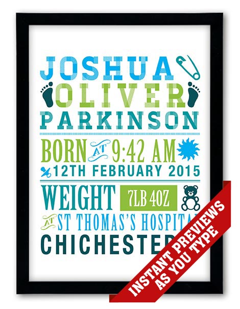 Personalised New Baby Birth Date Print | Chatterbox Walls